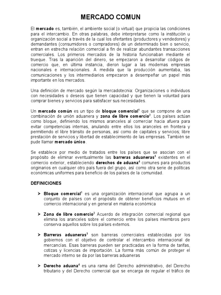 Conceptos Clave del Mercado Común | PDF | Mercado (economía) | Política
