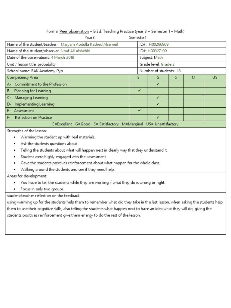 Formal Peer Observation 2 | PDF | Teachers | Behavior Modification