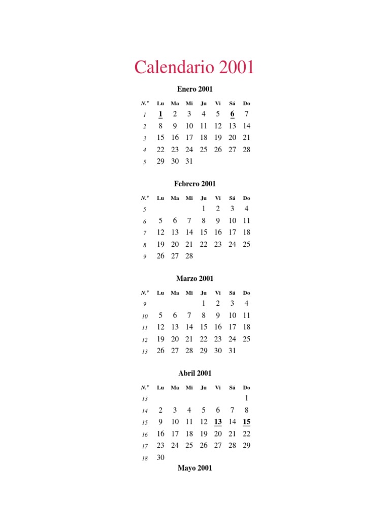 Calendario 2001 | PDF | Clima | Deportes