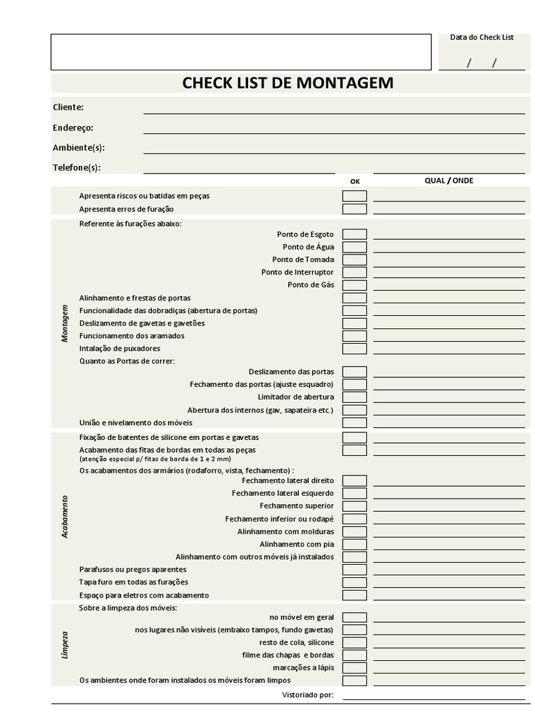 Check List Montagem Modelo | PDF