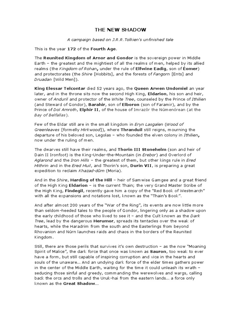 THE NEW SHADOW: A campaign based on J.R.R.Tolkien’s unfinished tale ...