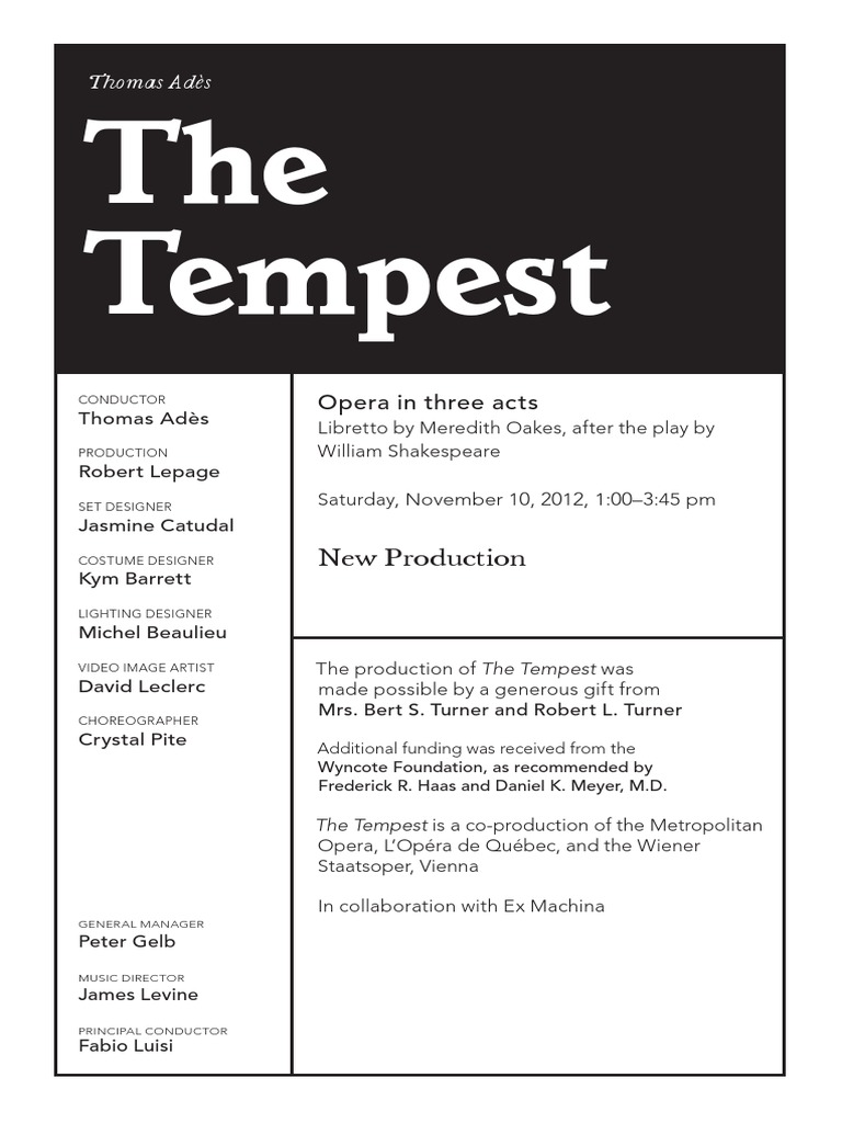 Tempest Synopsis and Program Note | PDF | Classical Music | Vocal Music