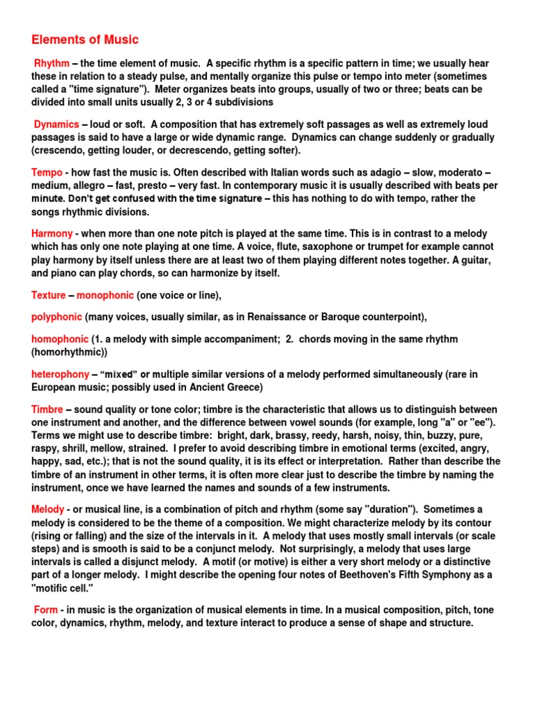 Elements of Music | PDF | Musical Forms | Tempo