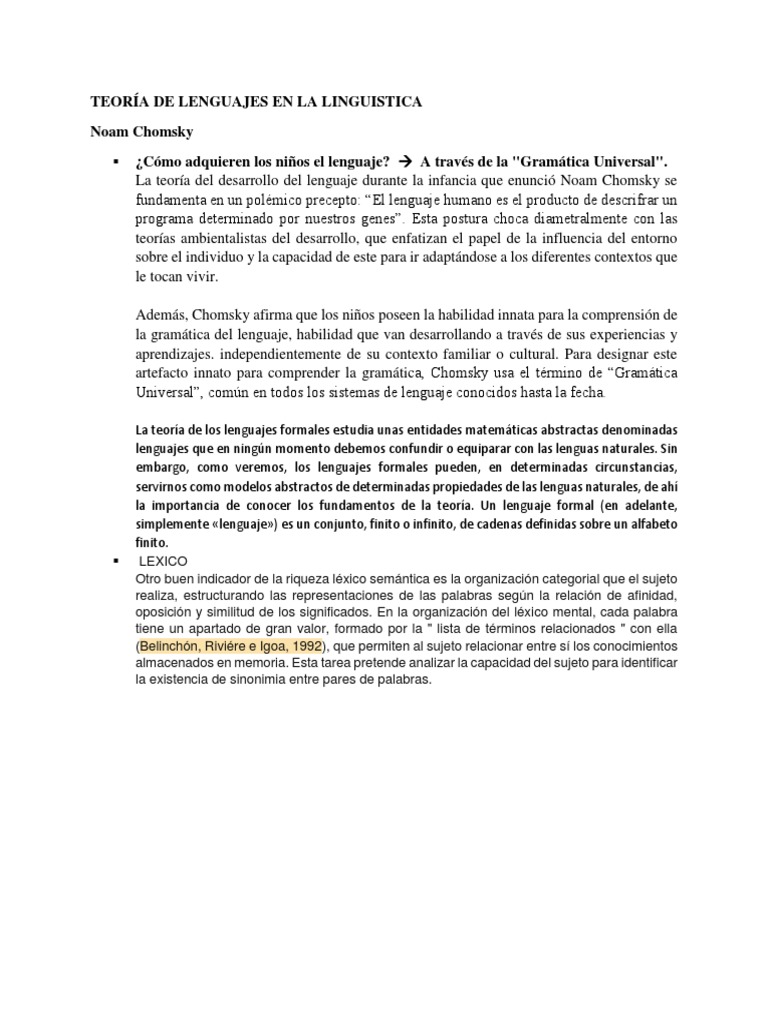 Teoría de Lenguajes en La Linguistica | PDF