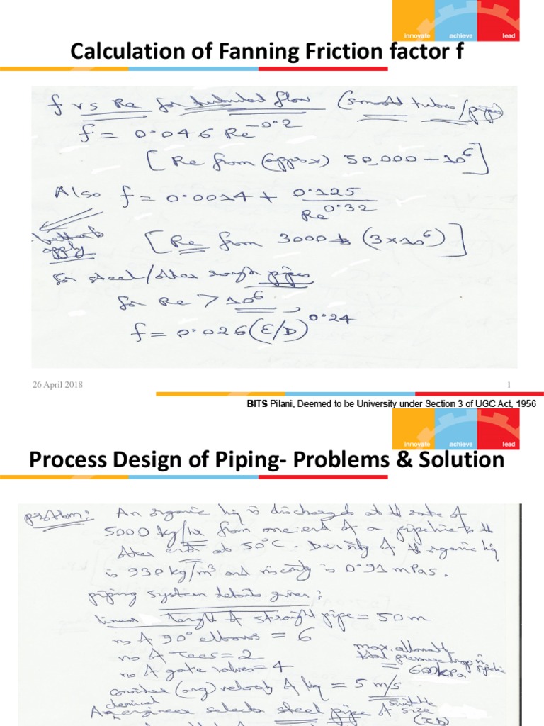 Calculation of Fanning Friction Factor F: 26 April 2018 1 | PDF