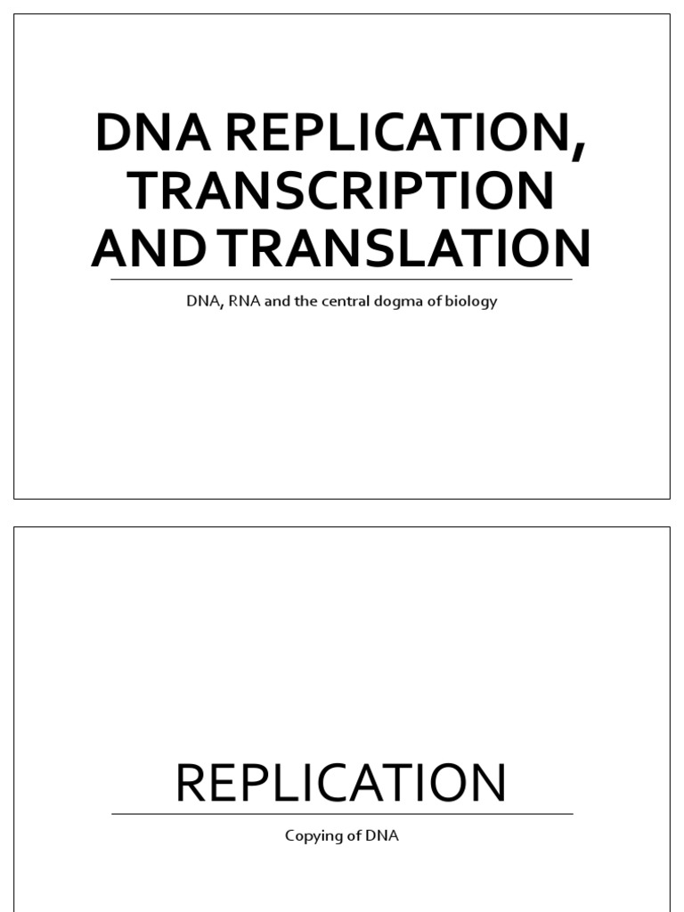 Dna Replication, Transcription and Translation: DNA, RNA and The ...