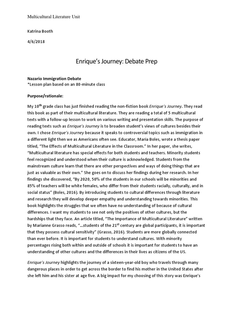 Enriques Journey Lesson Plan | PDF | Immigration | Argument