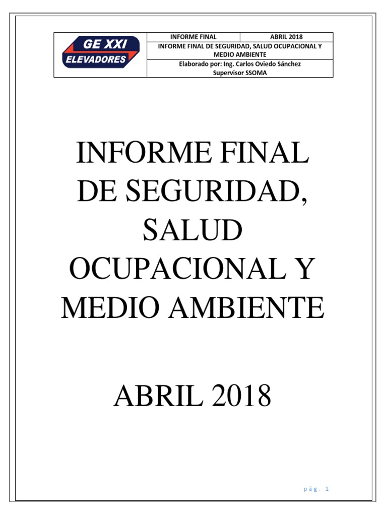 Informe Final De Seguridad, Salud Ocupacional Y Medio Ambiente