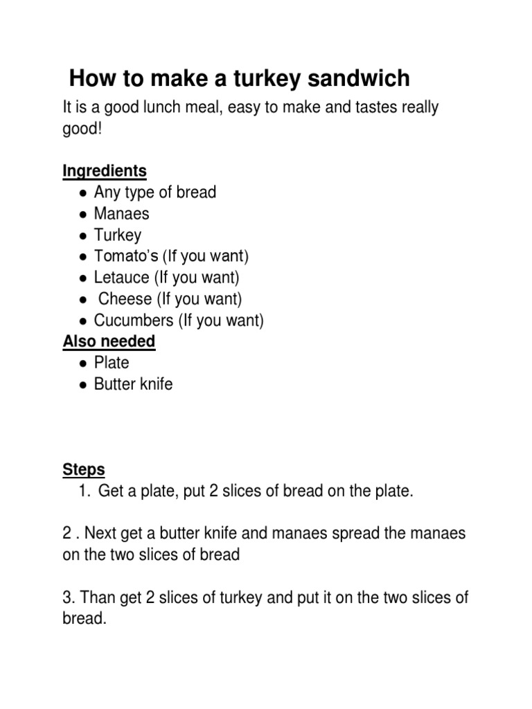 Easy Turkey Sandwich Recipe | PDF | Lunch | Sandwich