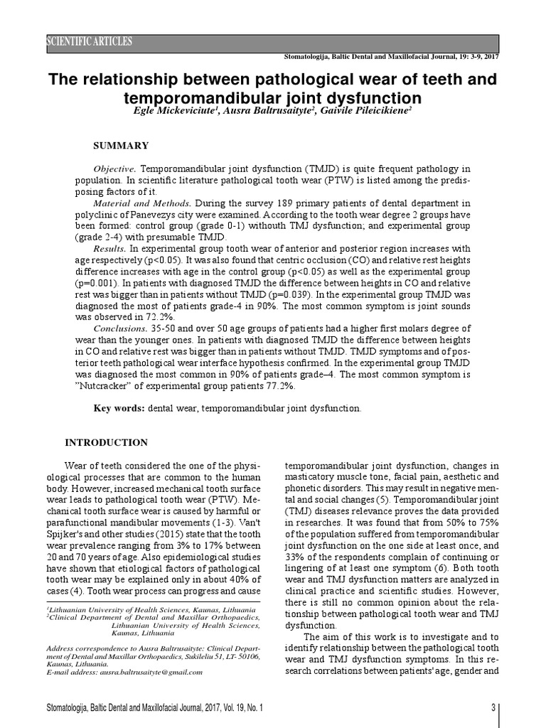 The Relationship Between Pathological Wear of Teeth and ...