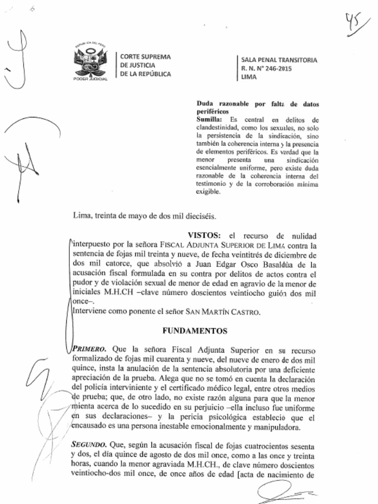 R.N. 246 2015 Lima Duda Razonable Por Falta de Datos Periféricos | PDF