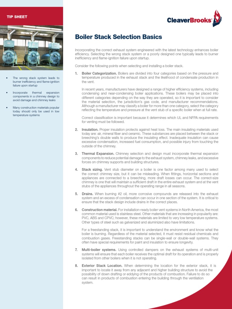 Boiler Stack Selection Basics Tipsheet | PDF | Chimney | Boiler