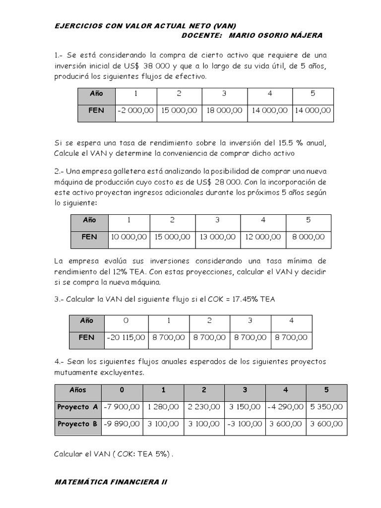Ejercicios Con Van | PDF | Valor presente neto | Economias