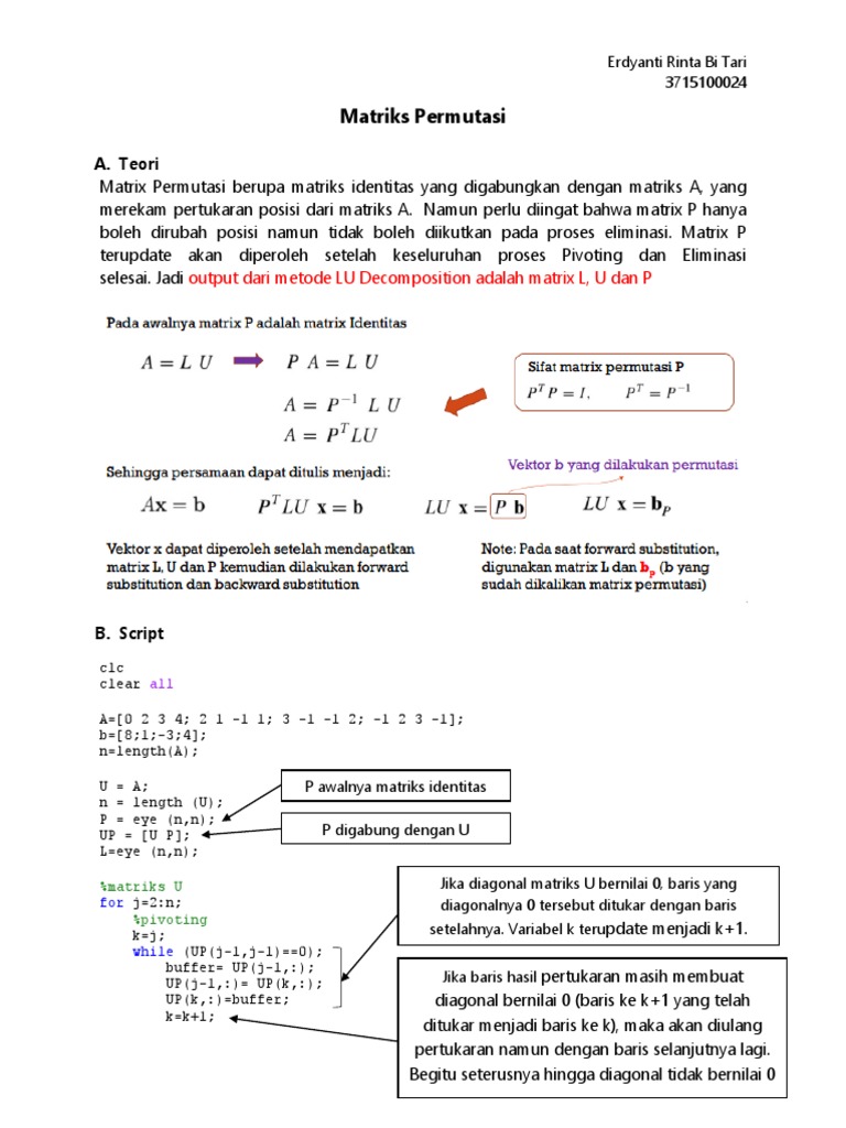 Matriks Permutasi dalam Teori Matriks | PDF