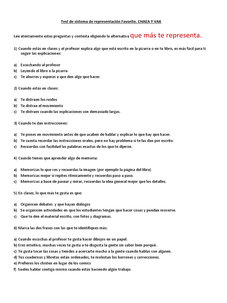 Test Estilos Chaea y Vak Evaluación Psp. | PDF | Intuición | Toma de ...