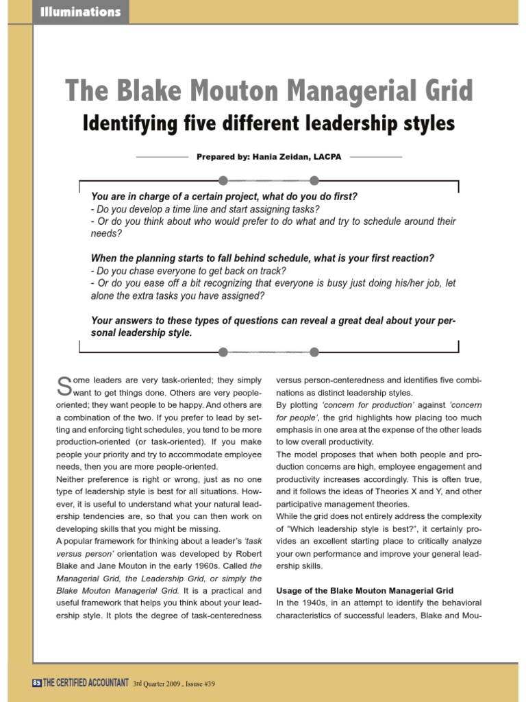Identifying Five Leadership Styles Using the Blake Mouton Managerial ...
