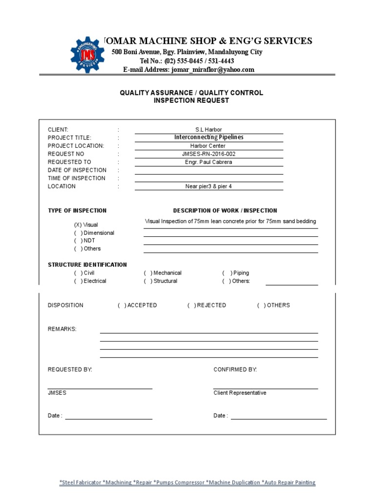 Quality Control Inspection Request Form | PDF