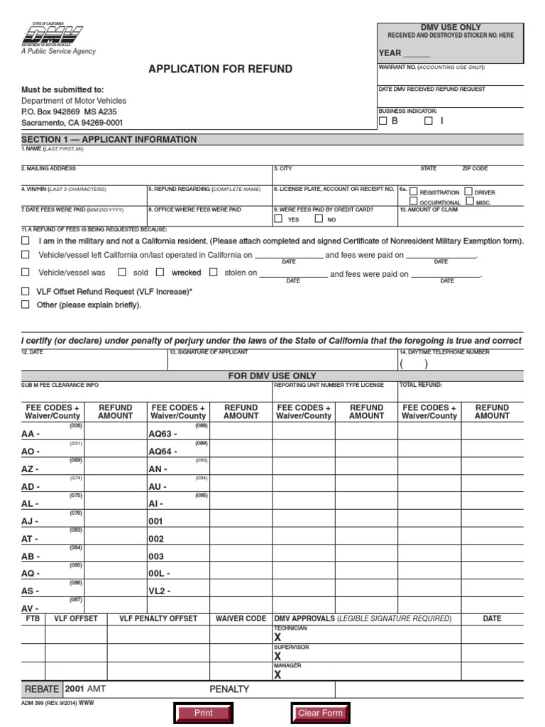 Application For Refund: Section 1 - Applicant Information | PDF ...