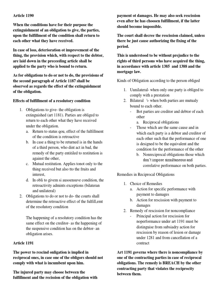 Article 1190 | PDF | Rescission | Guarantee