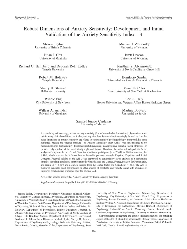 Taylor. ASI3 PDF | PDF | Factor Analysis | Validity (Statistics)