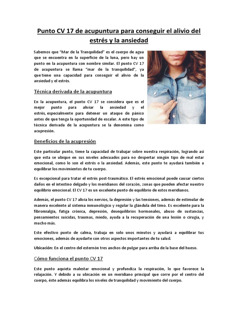 Punto CV 17 de Acupuntura | PDF | Estrés (biología) | Depresión (estado ...