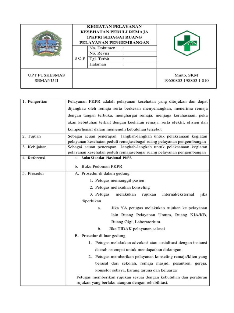 SOP Pelayanan Kesehatan PKPR Remaja | PDF | Sains & Matematika