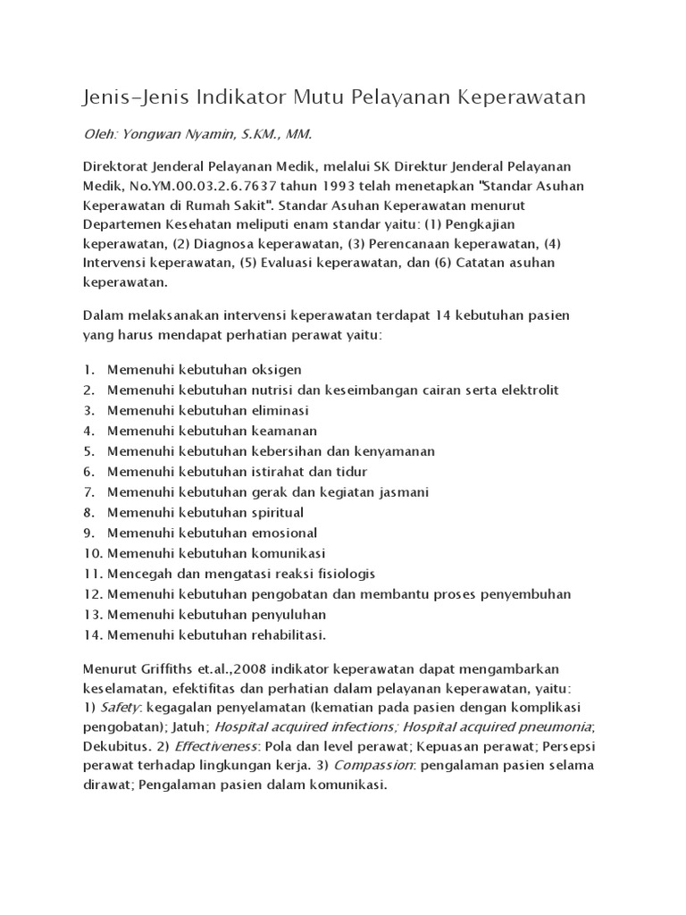 Indikator Penilaian Mutu Pelayanan Asuhan Keperawatan | PDF