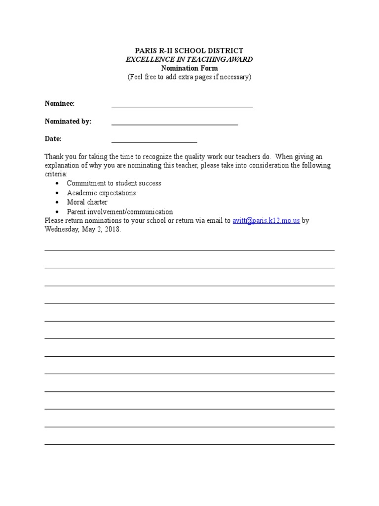 Excellence in Teaching Nomination Email Form | PDF | Career & Growth