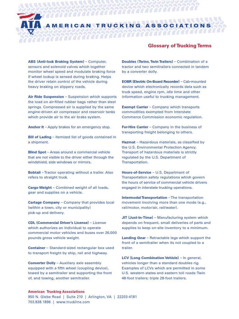 American Trucking Associations: Glossary of Trucking Terms | PDF | Semi ...