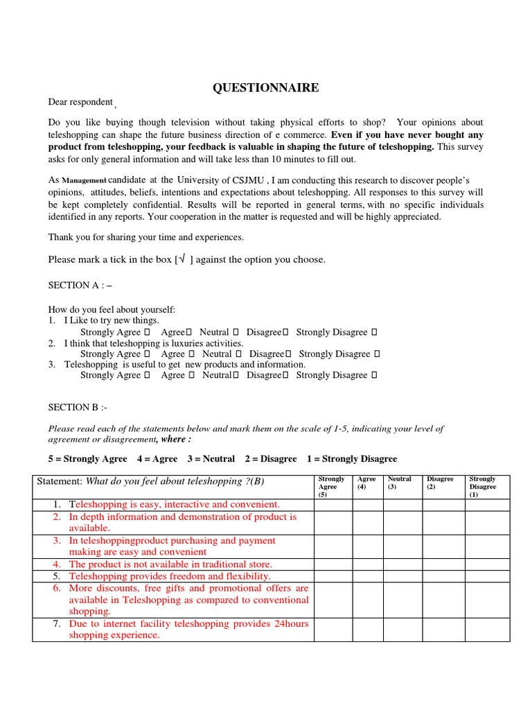 Teleshopping Questionnaire: Insights into Consumer Attitudes, Behaviors ...