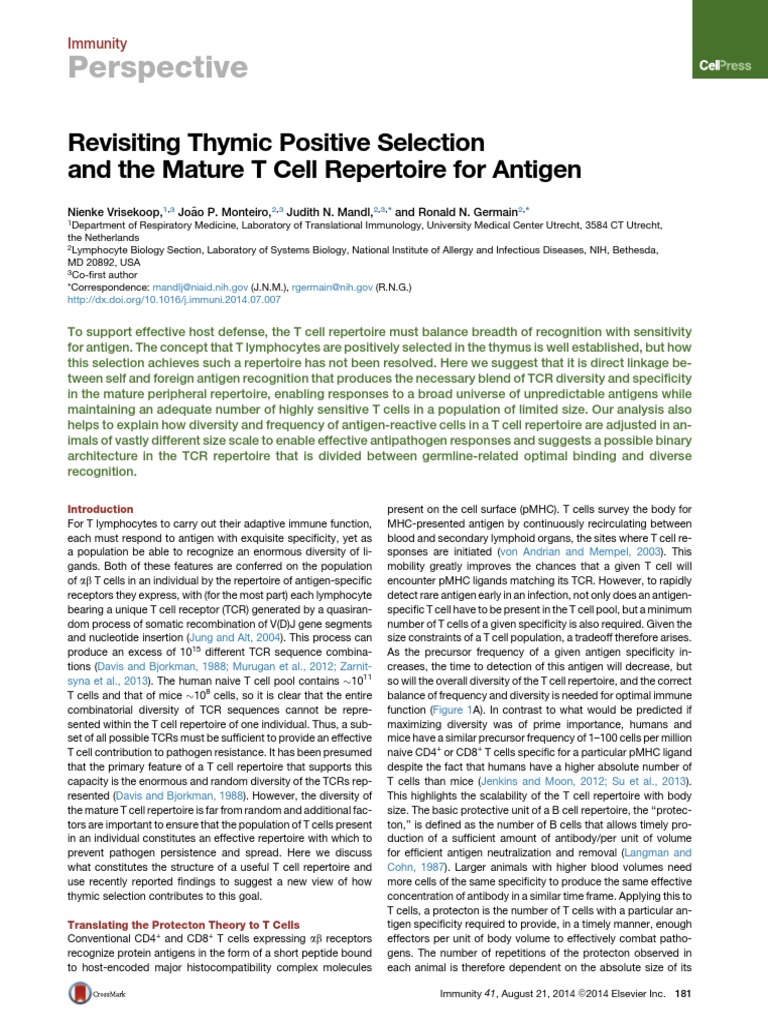 Revisiting Thymic Positive Selection and The Mature T Cell Repertoire ...
