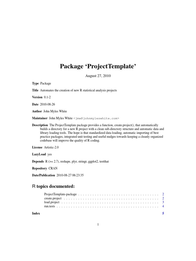 Package Projecttemplate': R Topics Documented | Download Free PDF | R ...