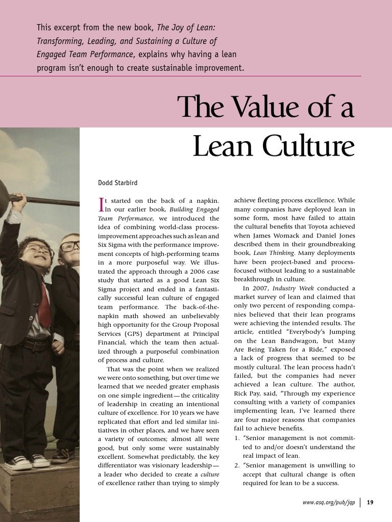 The Value of A Lean Culture | PDF | Lean Manufacturing | Leadership