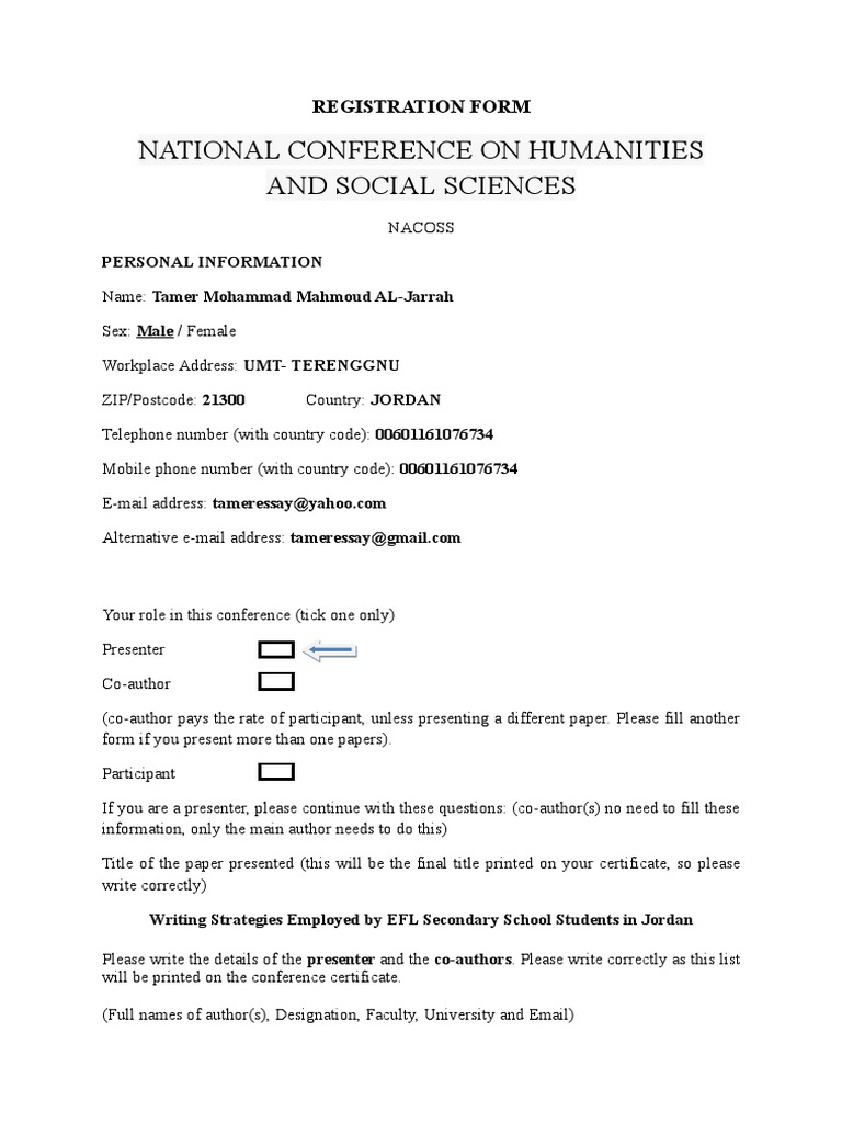 Nacoss Reg Form | PDF | Meal | Educational Technology