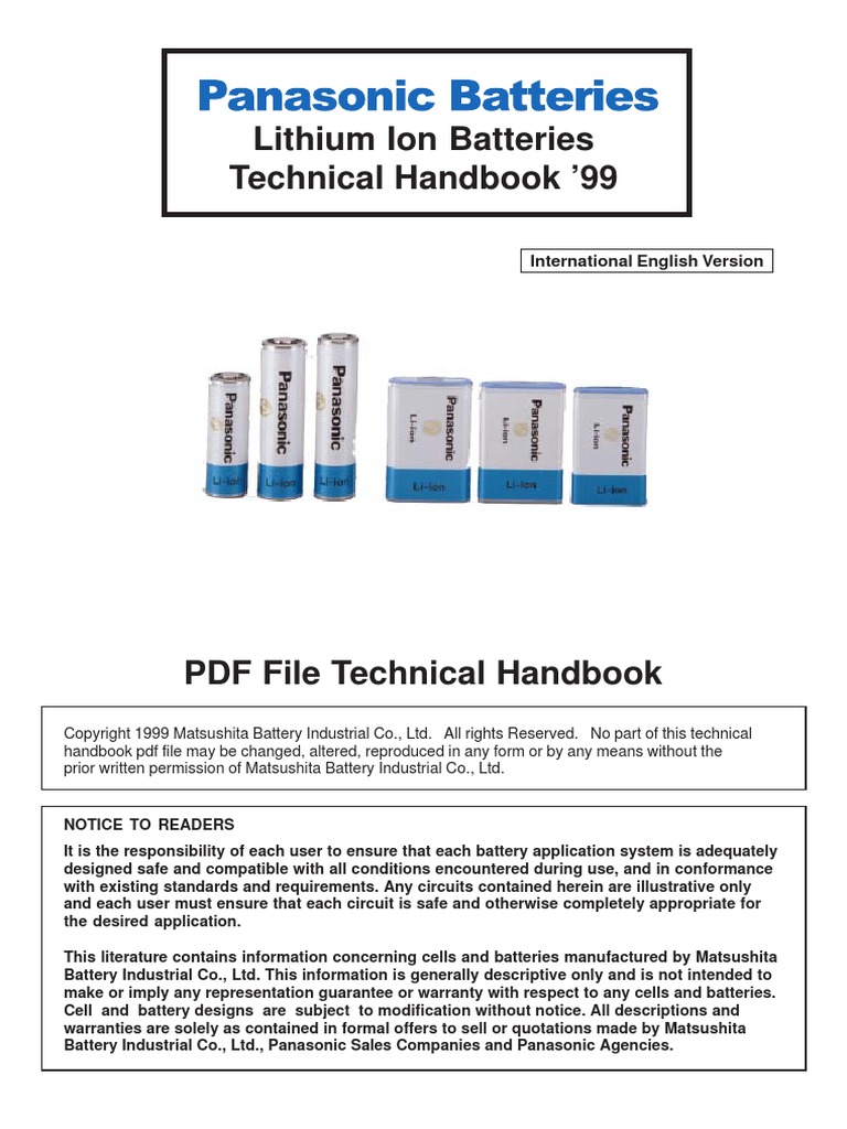 Panasonic LiIon Handbook (1999) | PDF | Battery (Electricity) | Battery ...