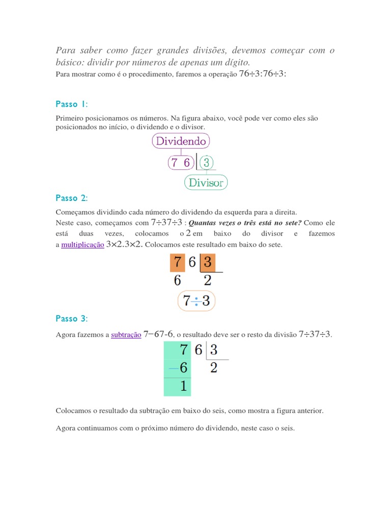 Divisão | PDF | Divisão (Matemática) | Dividendo