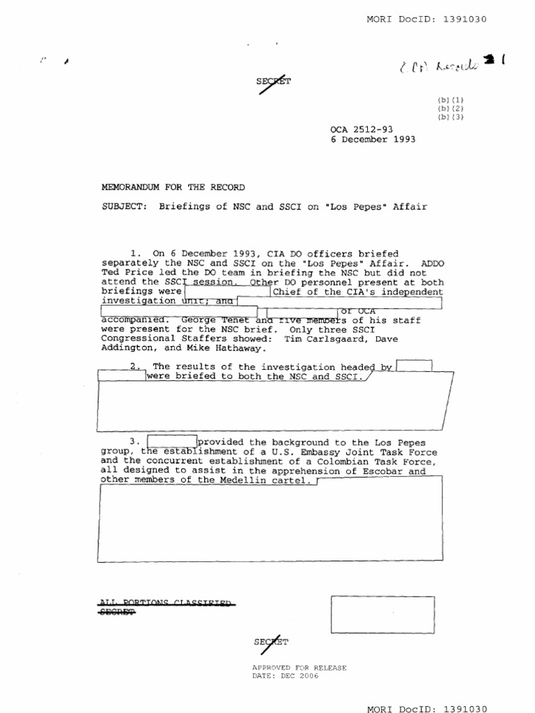 CIA Briefing on Los Pepes I | Central Intelligence Agency | Independent ...