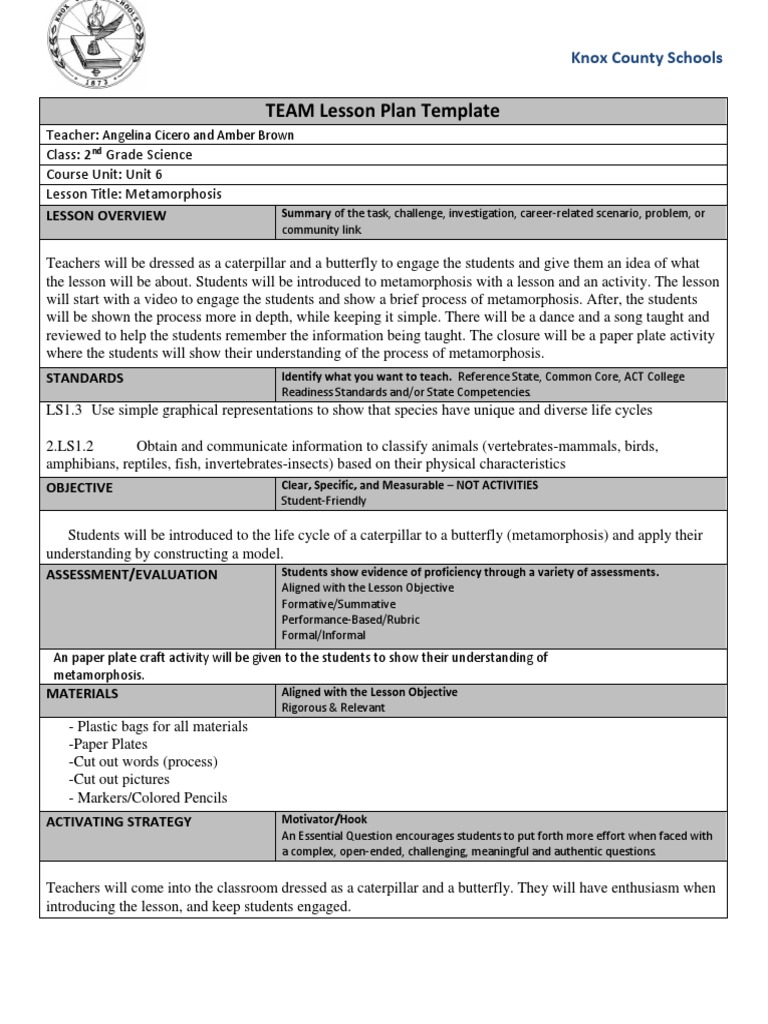 Caterpillar To Butterfly Lesson Plan 2 | PDF | Educational Assessment ...