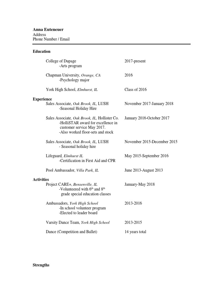 Anna Euteneuer's Resume Summary | PDF | Wellness