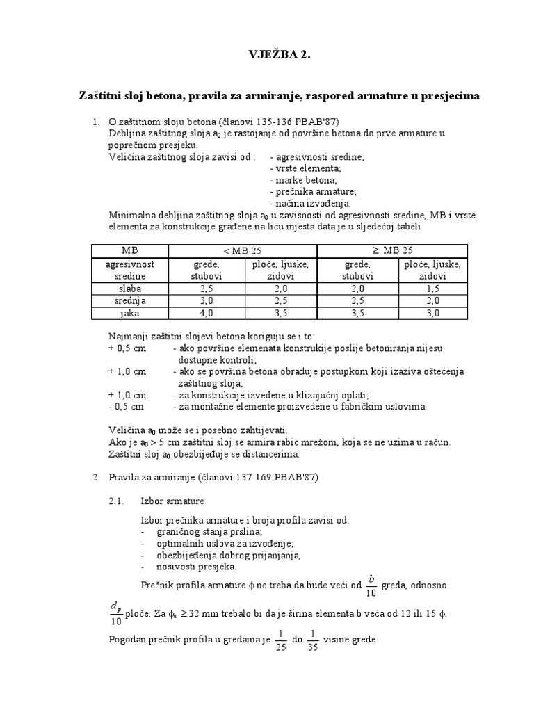 Pravila Armiranja CG 232 - Vjezba 2 PDF | PDF