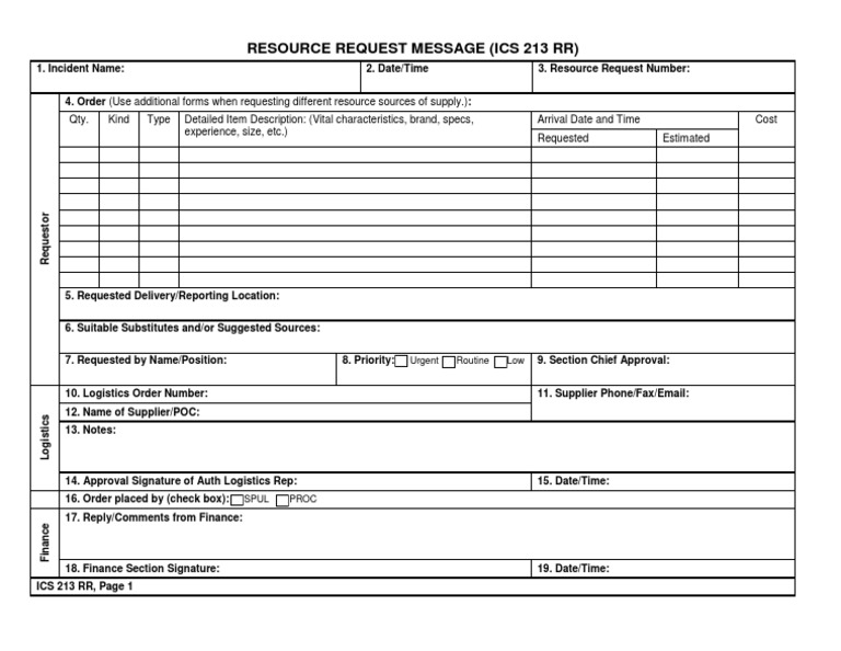 Ics Form 213rr, Resource Request Message (v2) PDF | PDF | Technology ...