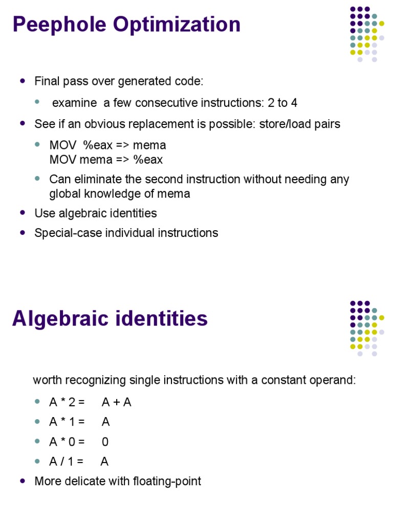 Optimizing Code Through Peephole Techniques and Algebraic Identities ...