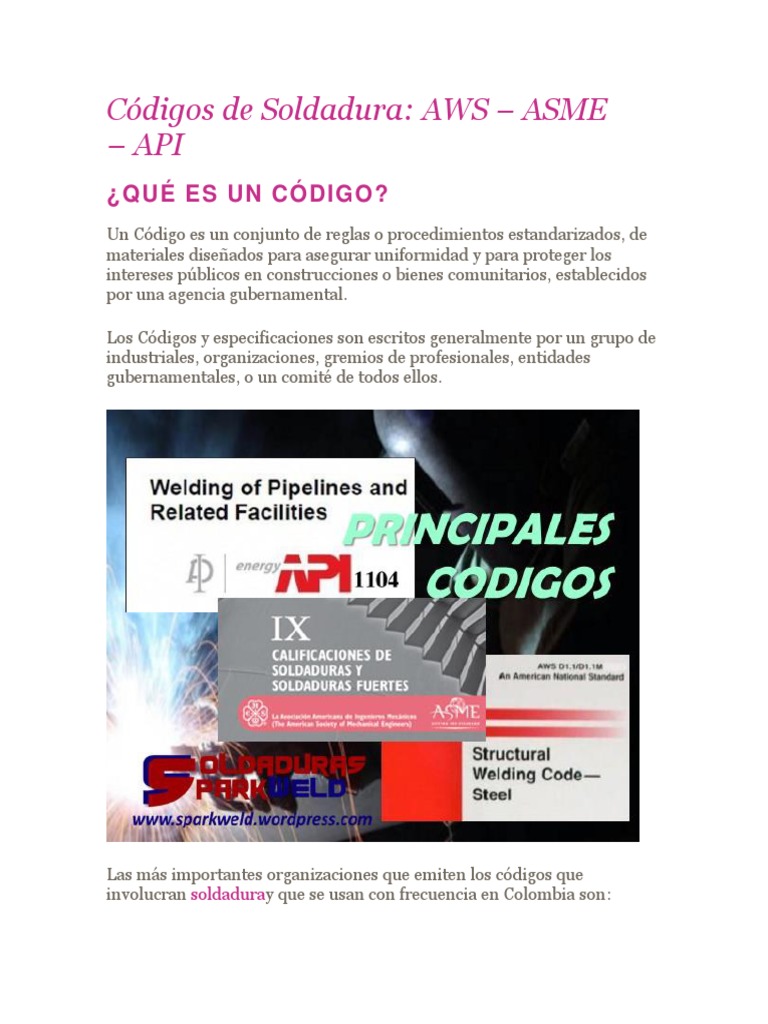 Códigos de Soldadura AWS ASME API | PDF | Soldadura | Construcción