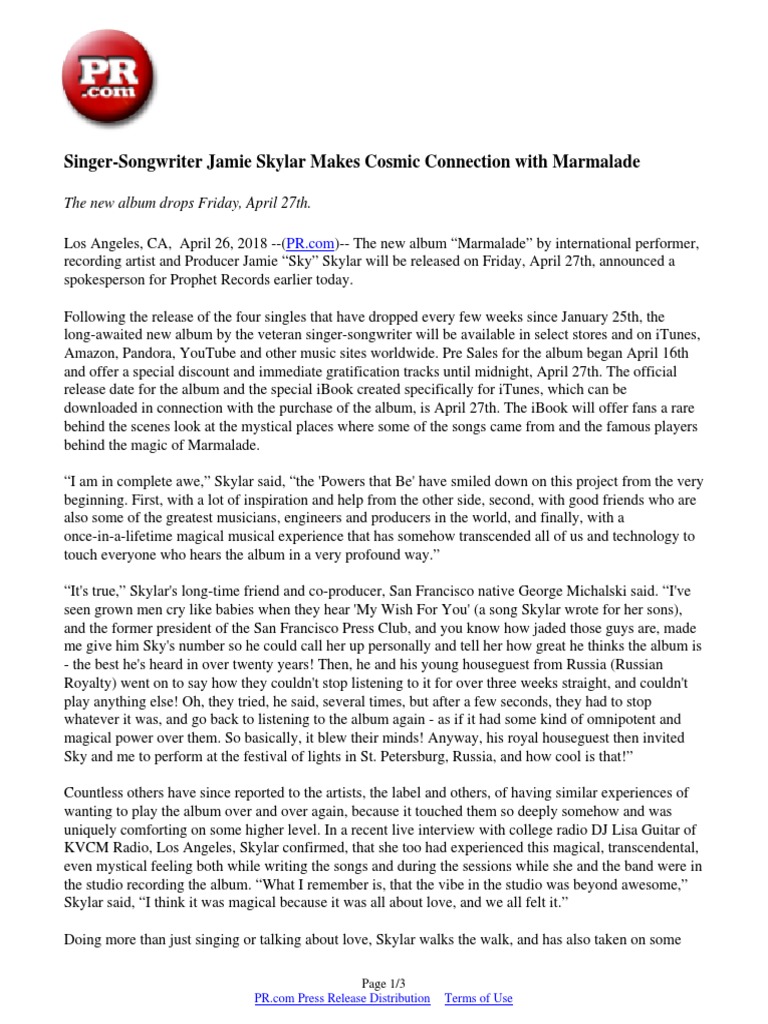 Singer-Songwriter Jamie Skylar Makes Cosmic Connection With Marmalade ...