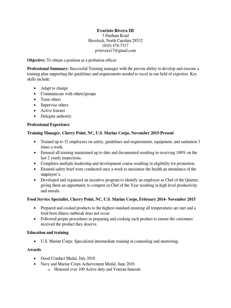 Probation Officer Resume of Evaristo Rivera | PDF | Career & Growth ...