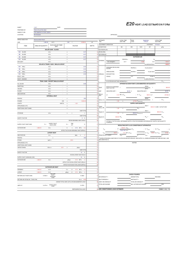Heat Load Estimation E20 Form SI | PDF | Building Technology | Applied ...