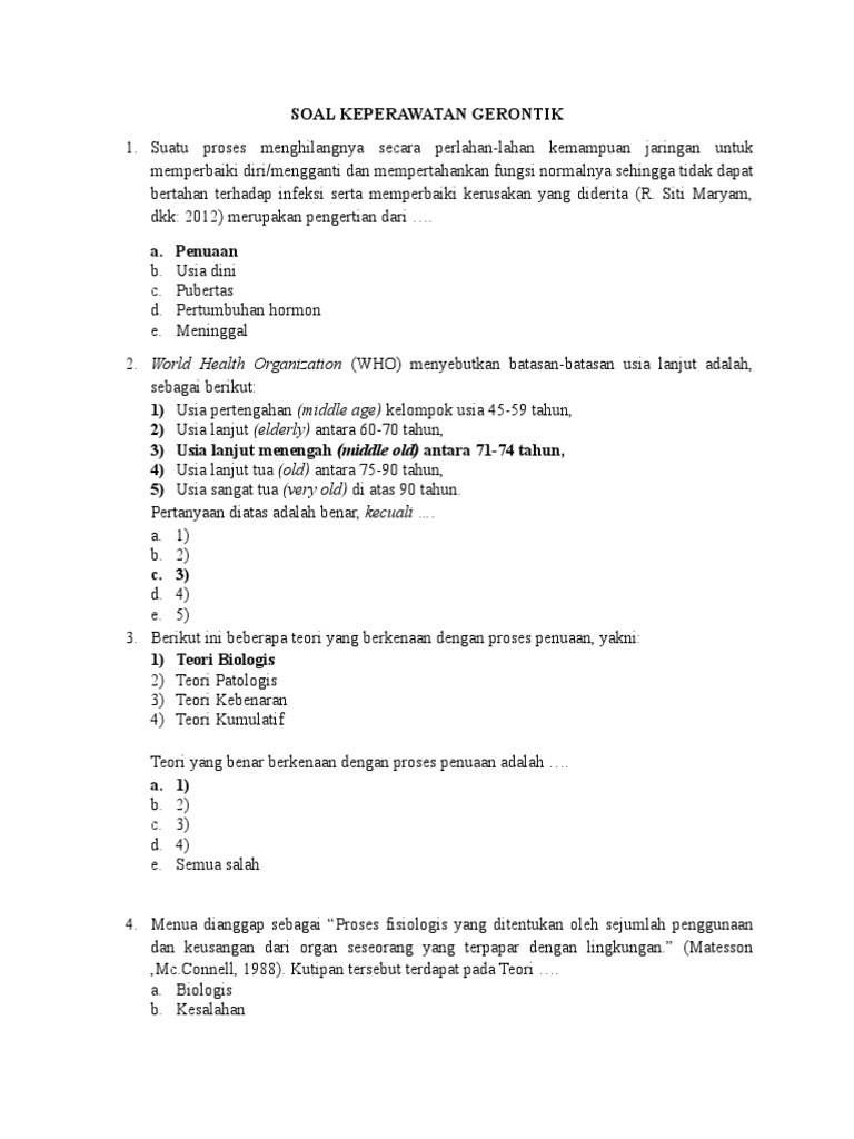 Soal Gerontik Kelompok 3 Teori Tentang Proses Menua Teori Biologis (7-9 ...