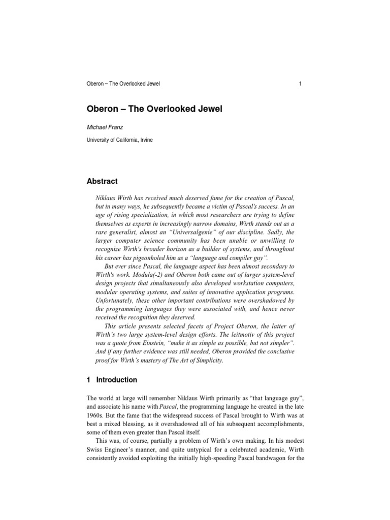 Oberon - The Overlooked Jewel | PDF | Compiler | Object Oriented Programming