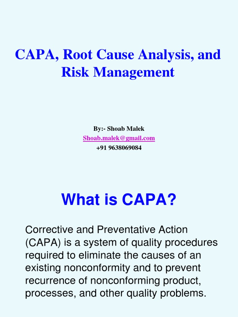 CAPA, Root Cause Analysis, and Risk Management (1).ppt | Risk ...
