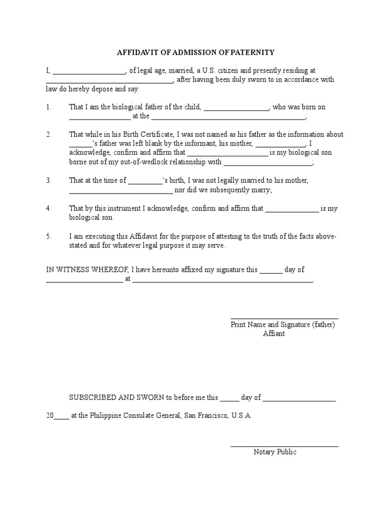 Affidavit Admission of Paternity | Affidavit | Document
